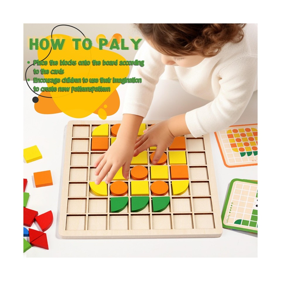 Mosaic Shape Wooden Pattern Blocks Puzzle, 120 PCS Wooden Pattern B ...