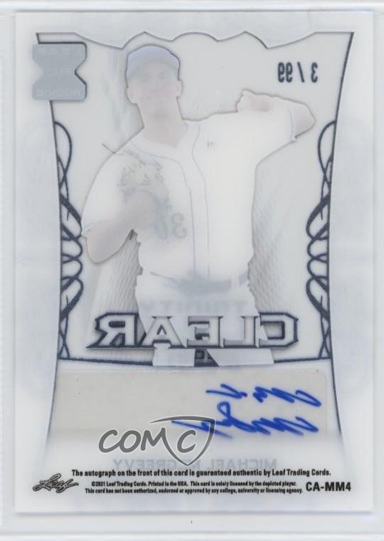 2021 Leaf Trinity Clear Auto Platinum /99 Michael McGreevy #CA-MM4 Auto ...