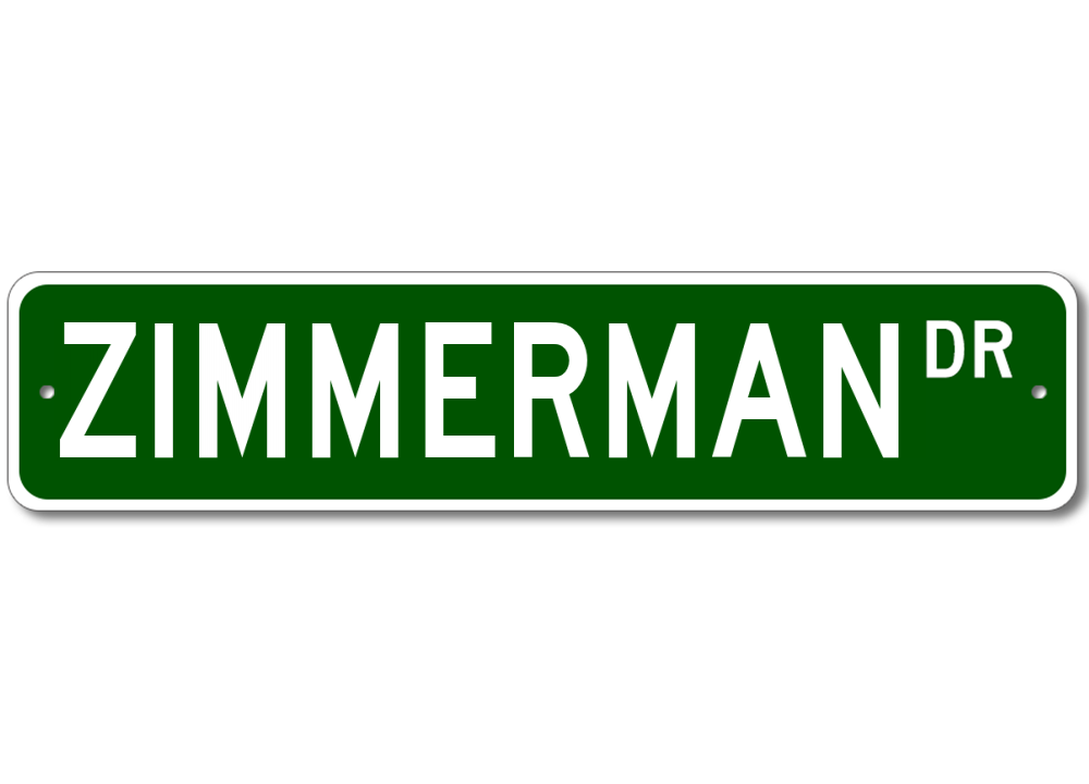 Zimmerman Drive Street Sign Personalized Custom Last Name Metal Sign ...