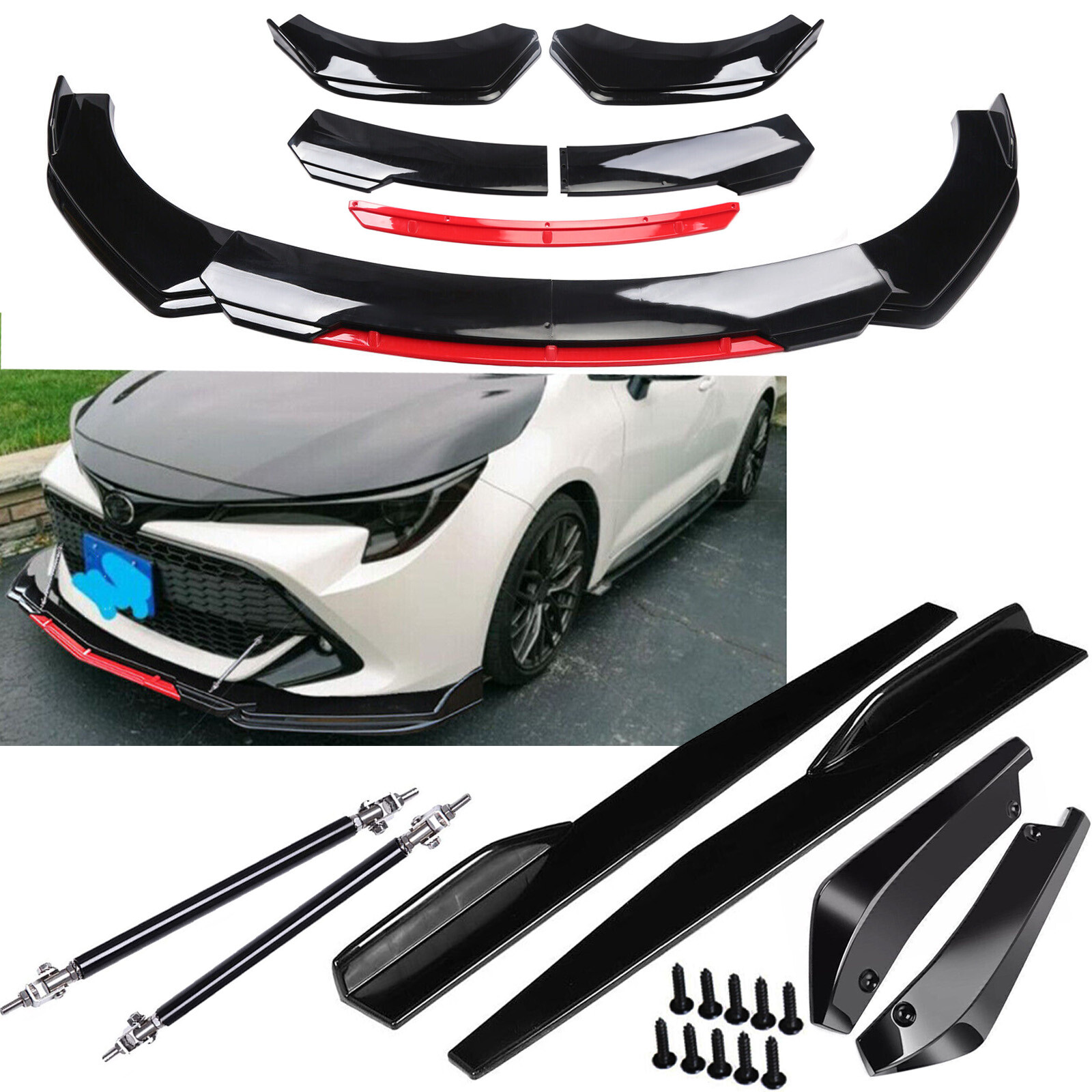 For Toyota Corolla Front Rear Bumper Lip Spoiler+Splitter Body Kit Side ...