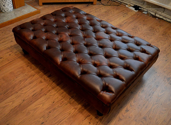 Extra Large Chesterfield Deep Button Large Footstool in Chestnut Faux ...