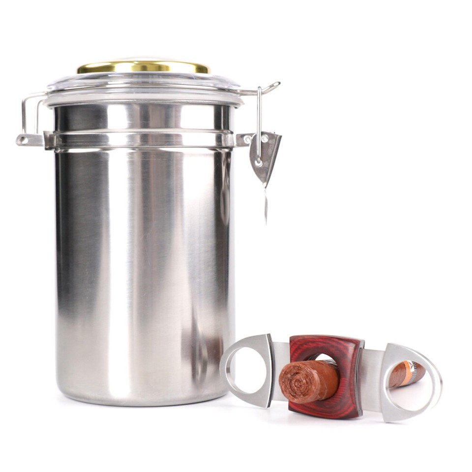 Tobacco Jar Cigar Humidor Tobacco Storage Jar Stainless Steel Airtight ...