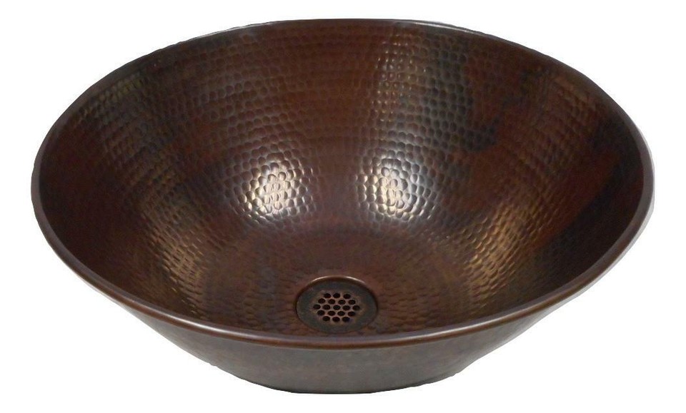 14" Round Copper Vessel Bath Vanity Sink with 13" ORB Clayborne Faucet ...