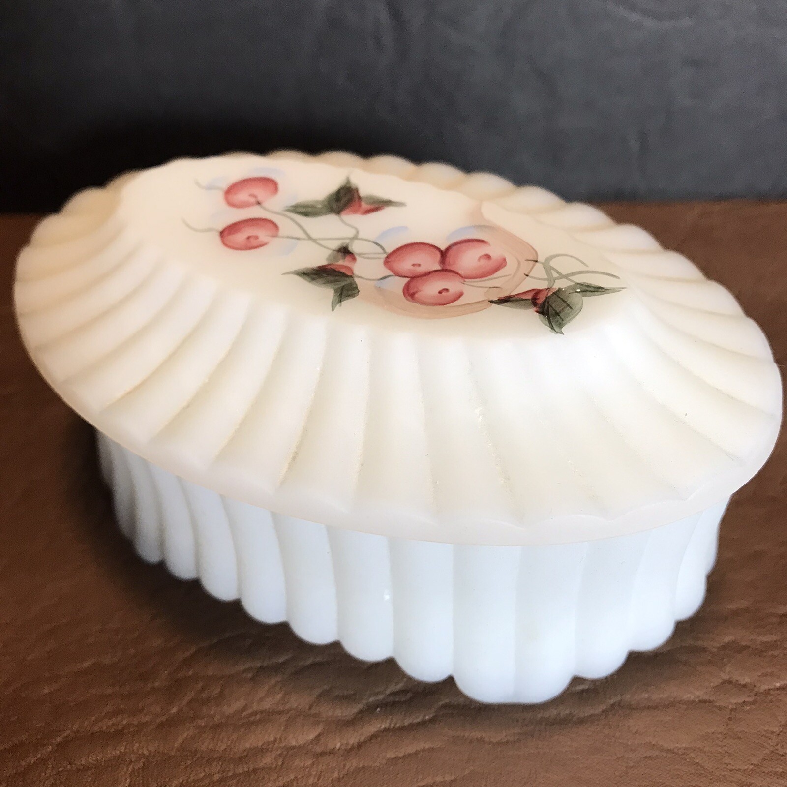 Fenton Art Glass White Oval Jewelry Trinket Box Hand Painted Signed Lid ...