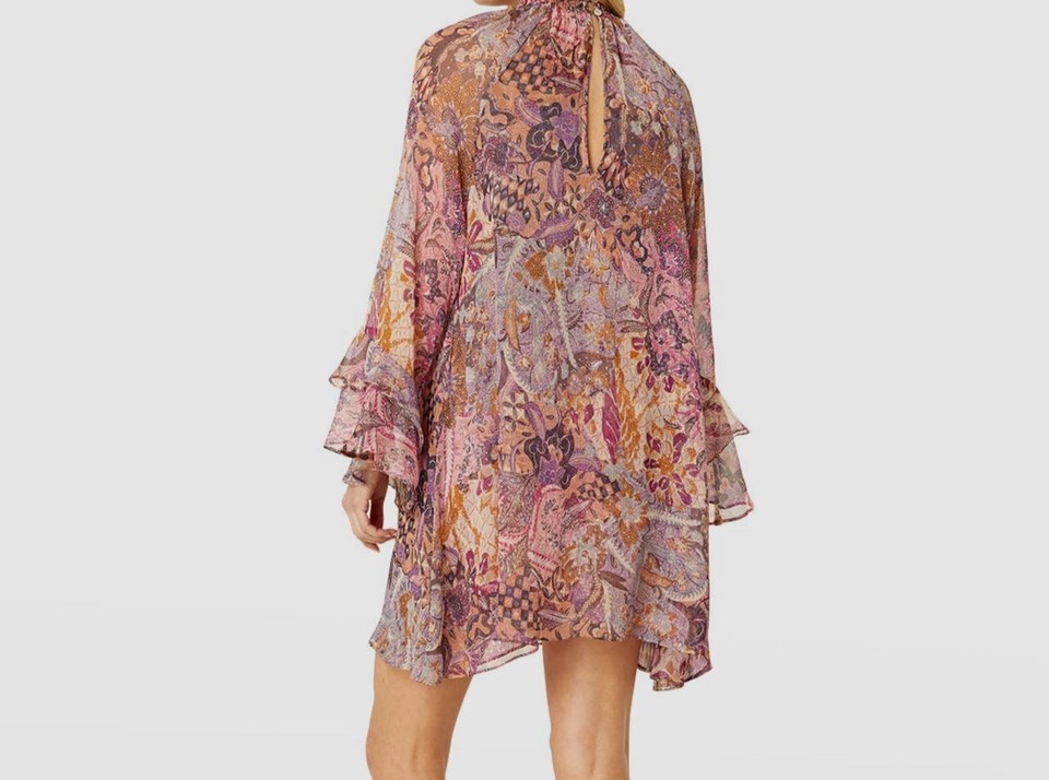 $377 MISA Los Angeles Women's Pink Bell-Sleeve Printed Chiffon Mini ...