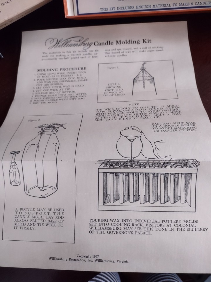 Vintage 1967 Colonial Williamsburg Candle Making Kit Tin Mold Beeswax ...