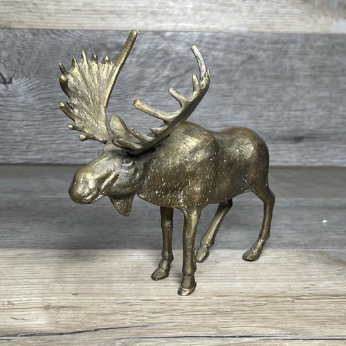 Vintage Cast Brass Bull Moose Figurine Cabin Decor 7" Sculpture Made in ...