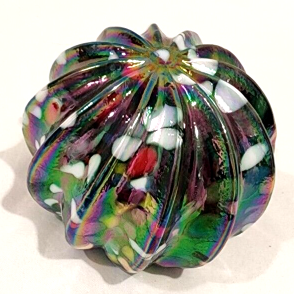 Art Glass Charles Gibson Paperweight 3-1/4" Multi Color Speckled Ribbed ...