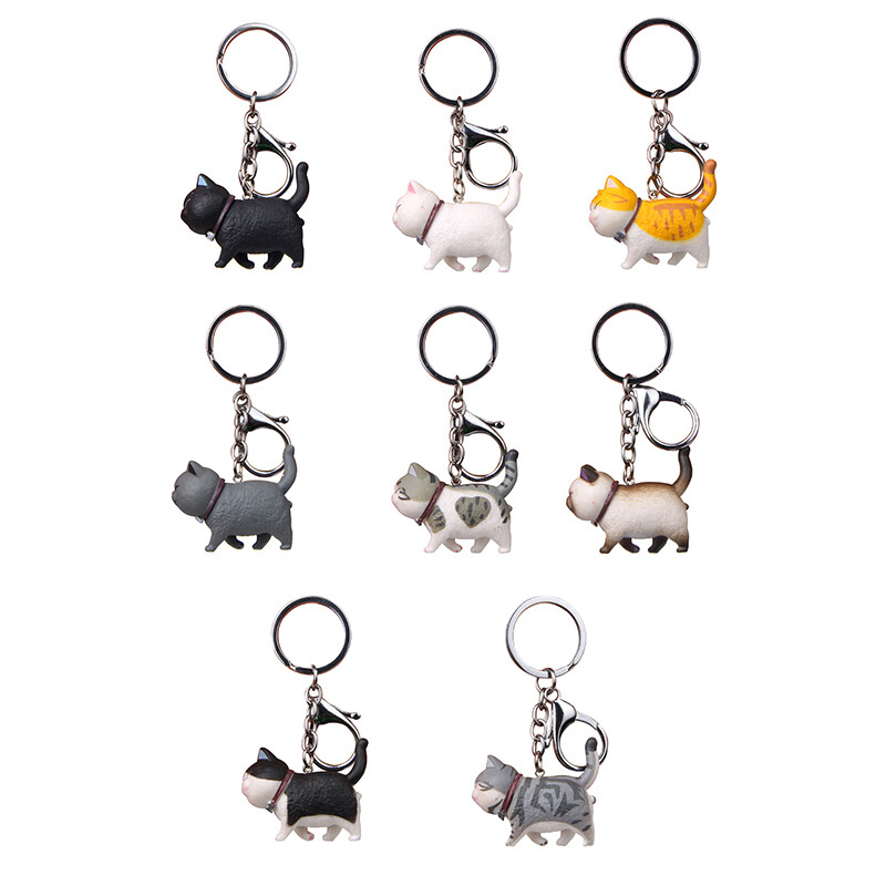Cute Cat Keychain Cartoon Animal Pendants Keyring Silver Chain Kitten ...
