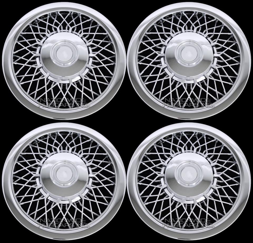 4 New 15" CHROME SPOKE Hub Caps Full Wire Wheel Covers Rim Cap Lug ...