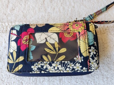 VERA BRADLEY HAPPY SNAILS ZIP AROUND WRISTLET NAVY FLORAL DESIGN, MINT ...