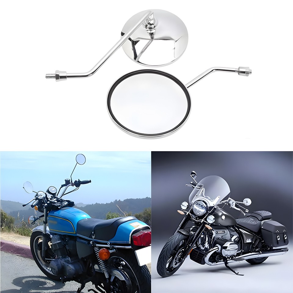 10mm Chrome Long Stem Motorcycle Mirrors Round For Harley Honda Scooter ...