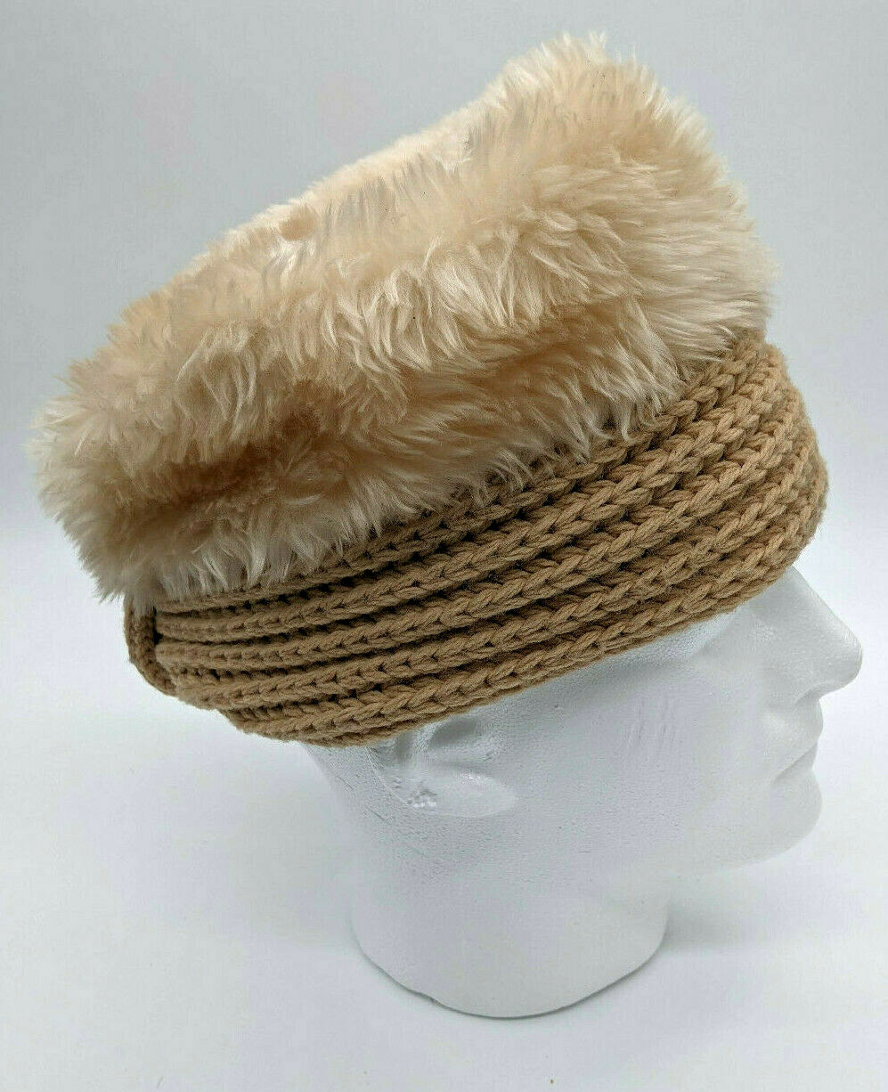 Vintage Fancy Church Tan Ivory Faux Fur Turban Style … - Gem