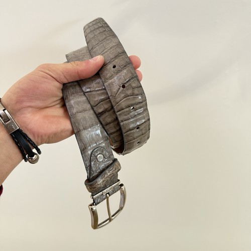 LN Leather Genuine Caiman Skin Gray Men's Dress Belt Buckle Size 44 ...