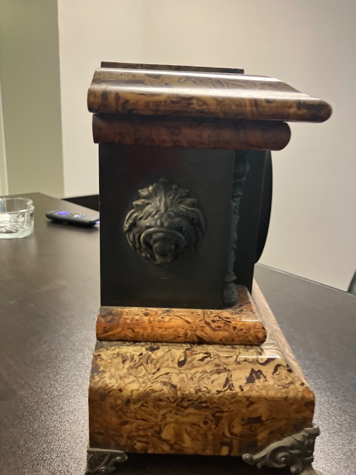 SETH THOMAS ADAMANTINE FAUX MARBLE 8 Day T & S LION HEADS Mantel Clock ...