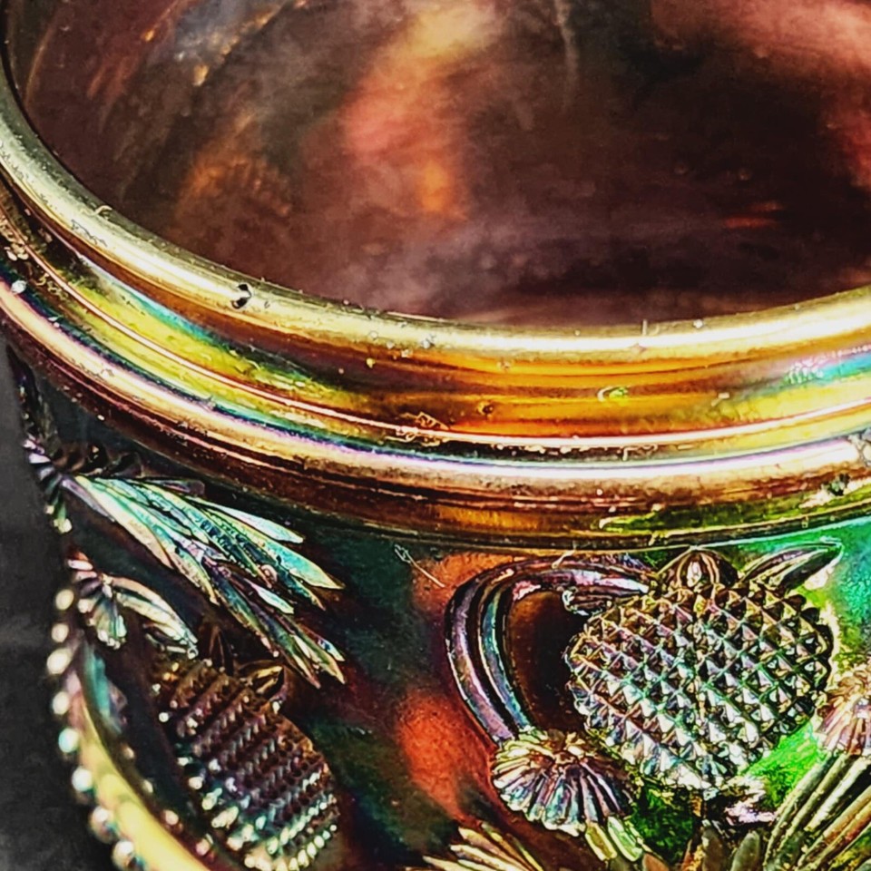 "INVERTED STRAWBERRY" GREEN POWDER JAR SPECTACULAR CARNIVAL GLASS ...