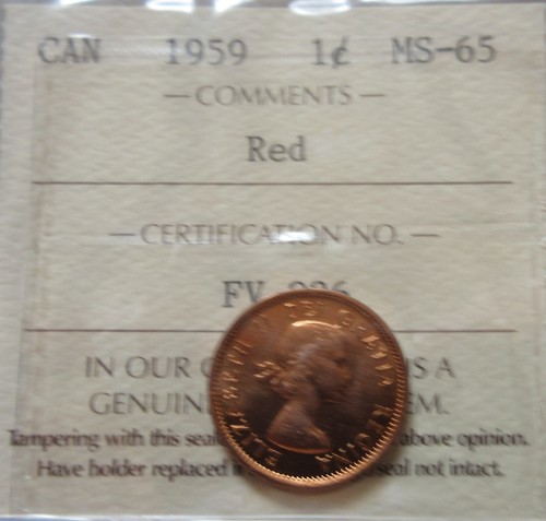 1959 Canada Small Cent Coin. ICCS MS-65 RED PENNY 1p 1c | eBay