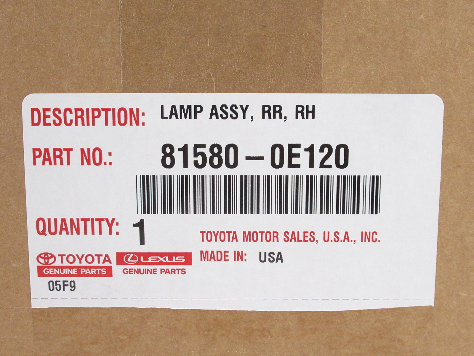 Genuine OEM Toyota 81580-0E120 Passenger RH Inner Tail Light Backup ...
