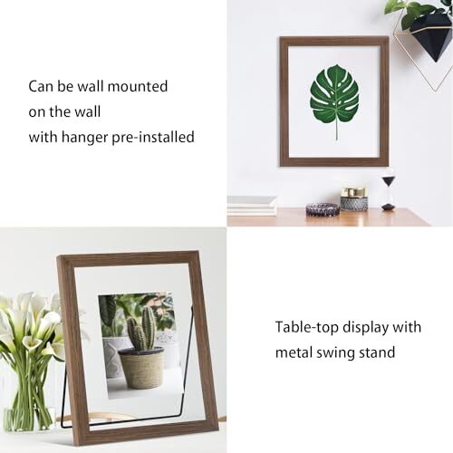 8x10 Solid Wood Floating Picture Frame Set of 4, Double 8x10" Walnut ...