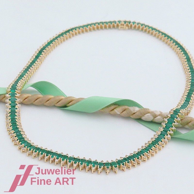 Emerald necklace - 133 emeralds and diamonds total Ap… - Gem