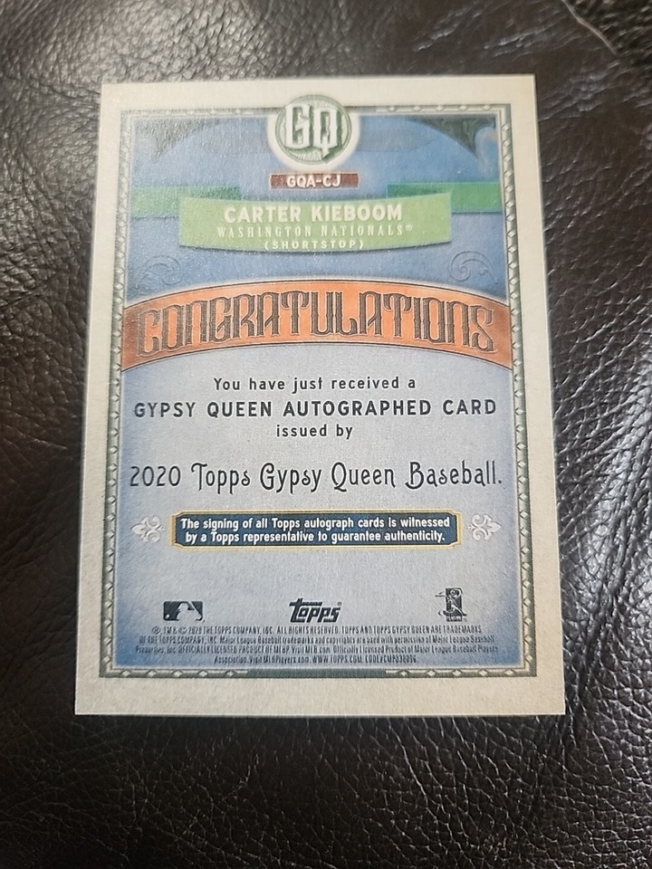 2020 Topps Gypsy Queen Carter Kieboom AUTO Card, Nationals! | eBay