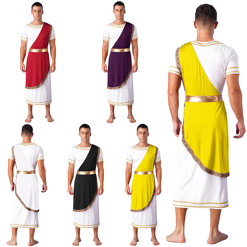 US Men Toga Greek God Costume Short Sleeve Roman Cosplay Robe Toga ...