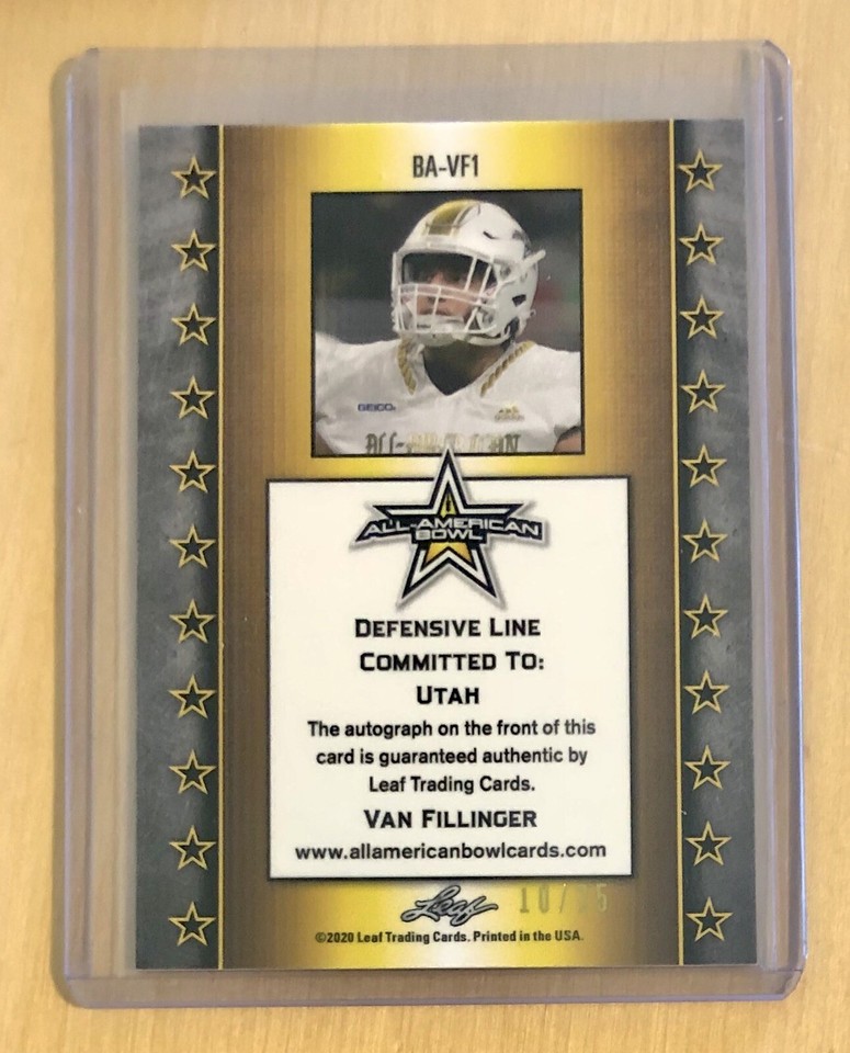 Van Fillinger 2020 Leaf All American Bowl Blue Metal Auto 10/25 Utah ...
