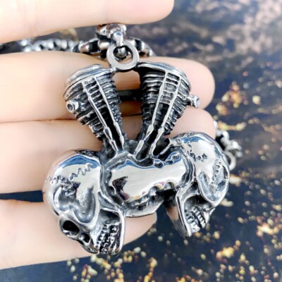 Men's motorcycle engine necklace biker pendant necklace stainless steel ...