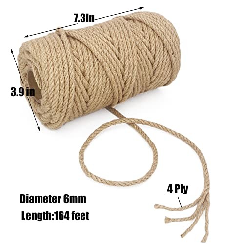 Jute Rope, 164 Feet Heavy Duty and Thick Twine Rope for 6mm 164.0 Feet ...