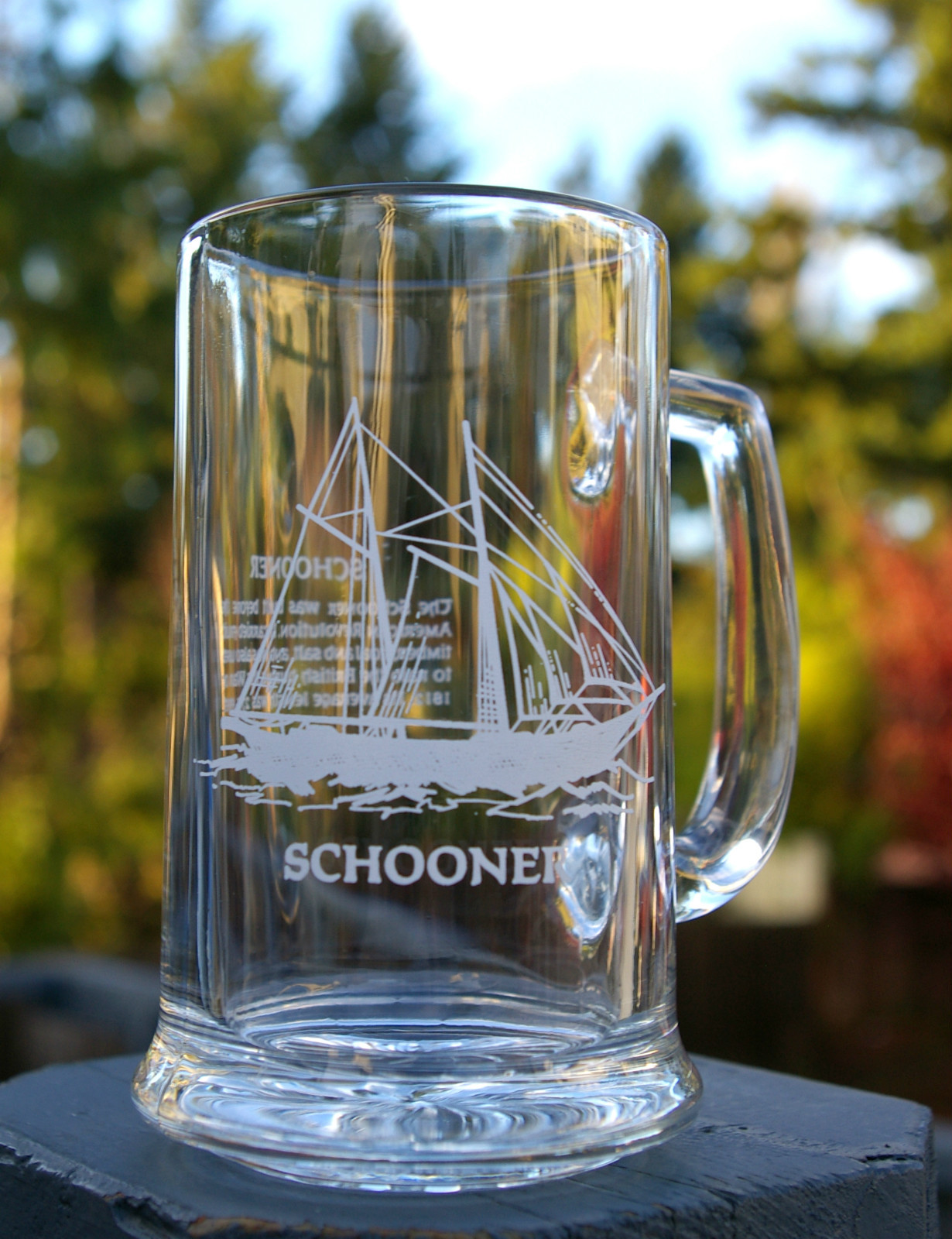 Schooner Sailing Vessel Sail Boat Etched Drinking Glass Mug Cup Beer ...