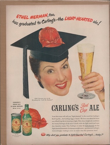 1950 CARLING'S ALE Ethel Merman Original Vintage Promo Ad | eBay.de