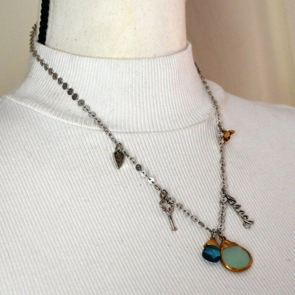 Lucky Brand Multi Charm Bohemian Statement Necklace Key Heart Peace ...