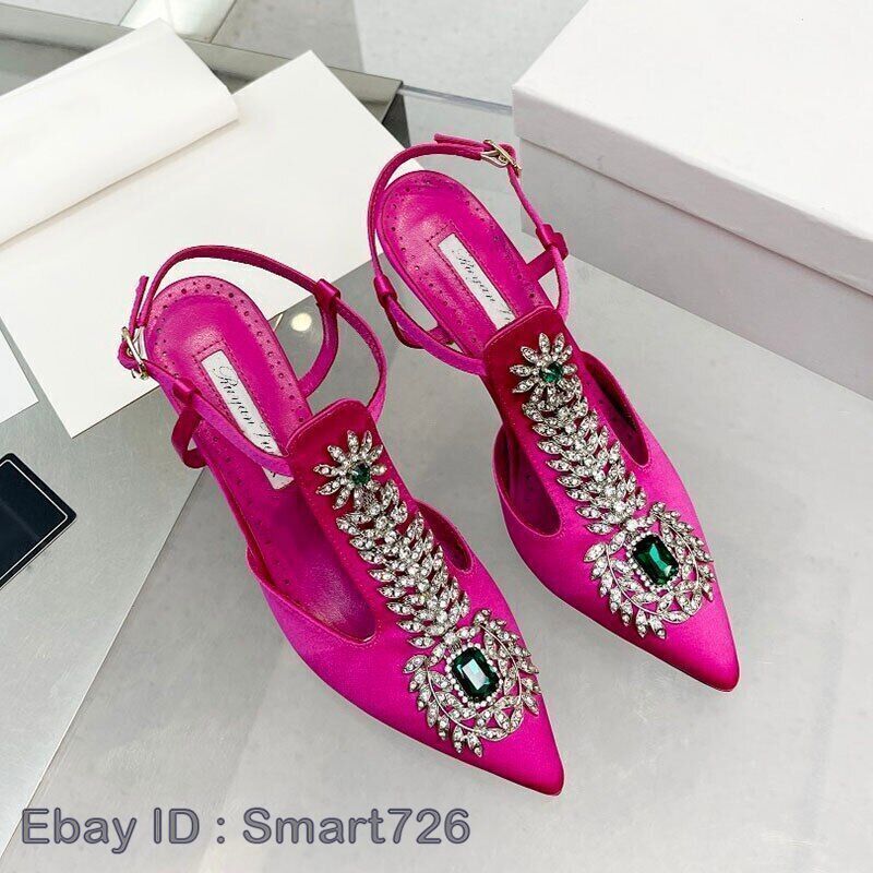 Women Rhinestone Pointed Toe High Heels Stiletto Sandals Pumps Wedding ...