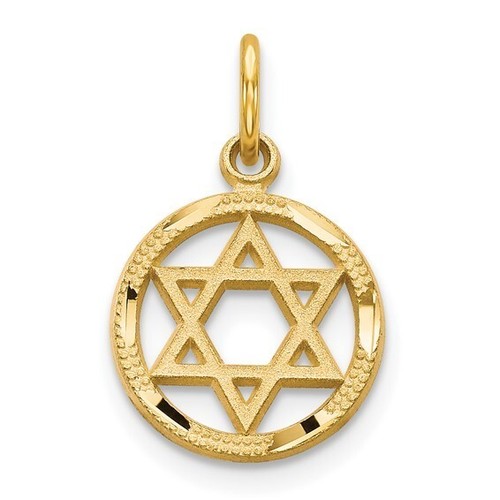 14K YELLOW GOLD STAR OF DAVID CIRCLE PENDANT - 14KT Jewish Magen Mogen ...