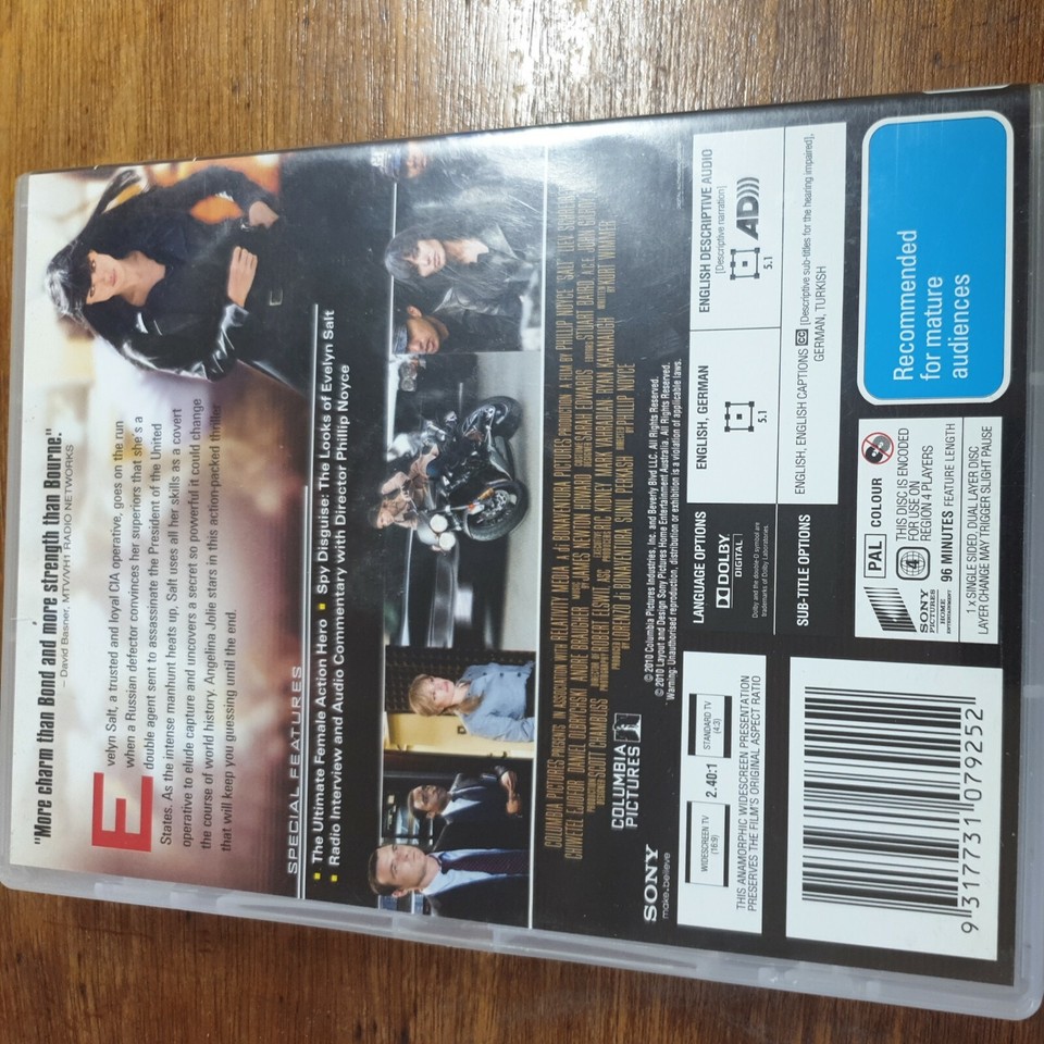Salt DVD R4 FREE POST Angelina Jolie, Liev Schreiber 9317731079252 | eBay