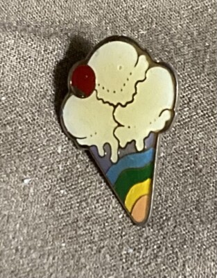 Ice Cream Cone Enamel Lapel Pin Pastels Cherry On Top Gold Tone C172 ...