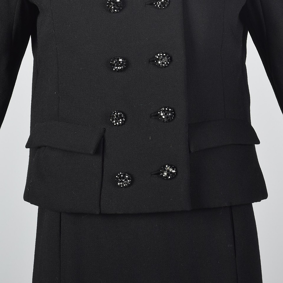 XS 1960s Saks Fifth Avenue 2pc Set Black Wool Separates Dress Boxy ...