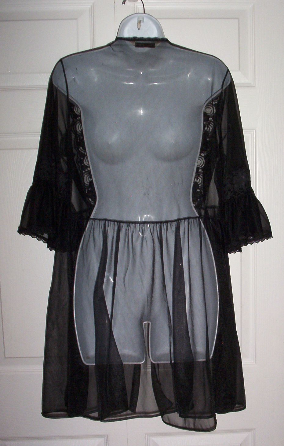 Women's Black Sheer Short Negligee Sexy Medium to Large Lace Trim ...