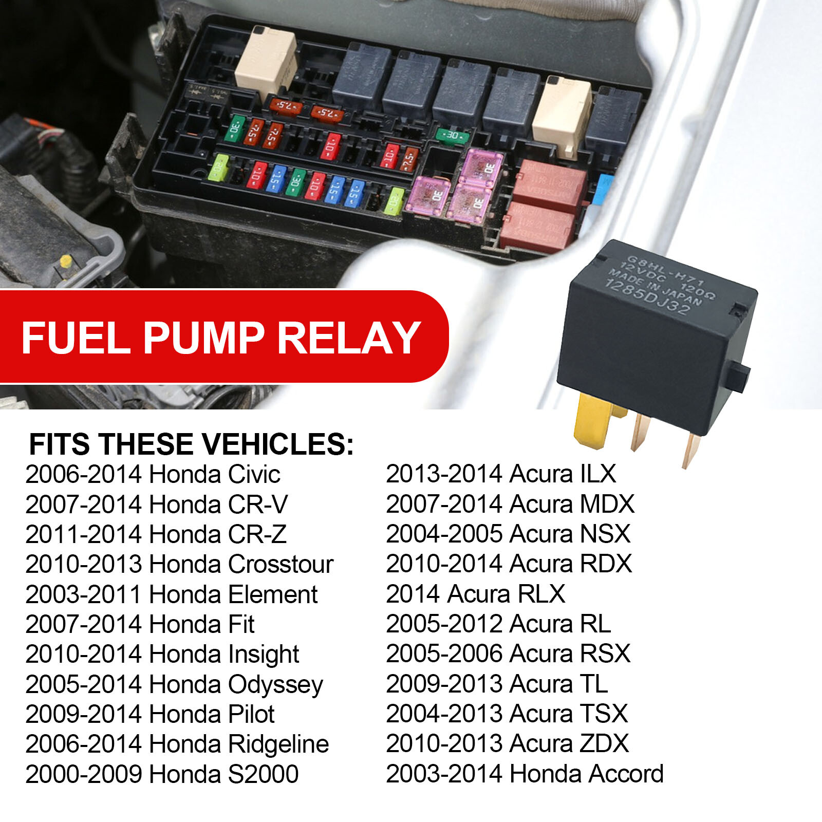 3Pcs A/C Compressor Fuse Relays for 03-15 Honda Accord Civic CR-V Acura ...