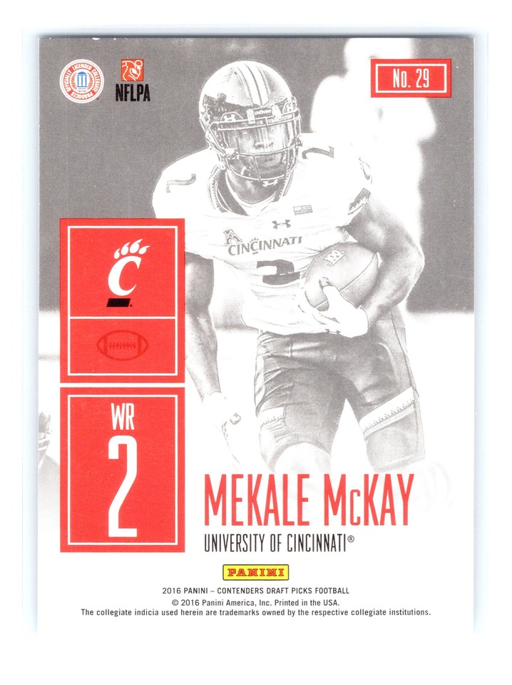 2016 Panini Contenders Draft Picks Football #29 Mekale McKay Game Day ...