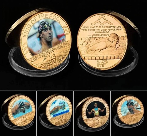 Michael Phelps Olympic Champion x5 Gold Plated Coins + Display Box ...