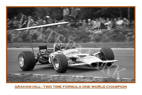 Graham Hill signed 12x18 inch photograph poster- 2 time Formula 1 World ...