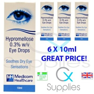 Hypromellose 0.3% Dry Eye Drops 6 x 10ml Artificial Tears⭐MEDICOM BRAND ...