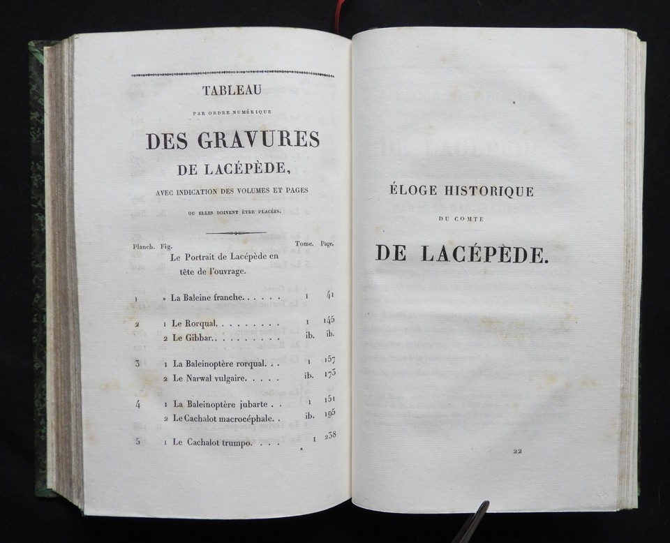 BUFFON - LACEPEDE : Table Générale des matières, Tableau des gravures ...