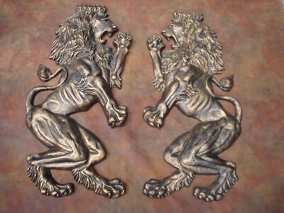 31" Medieval Rampant Britannic Fighting Lions Cast Aluminum Plaques by ...