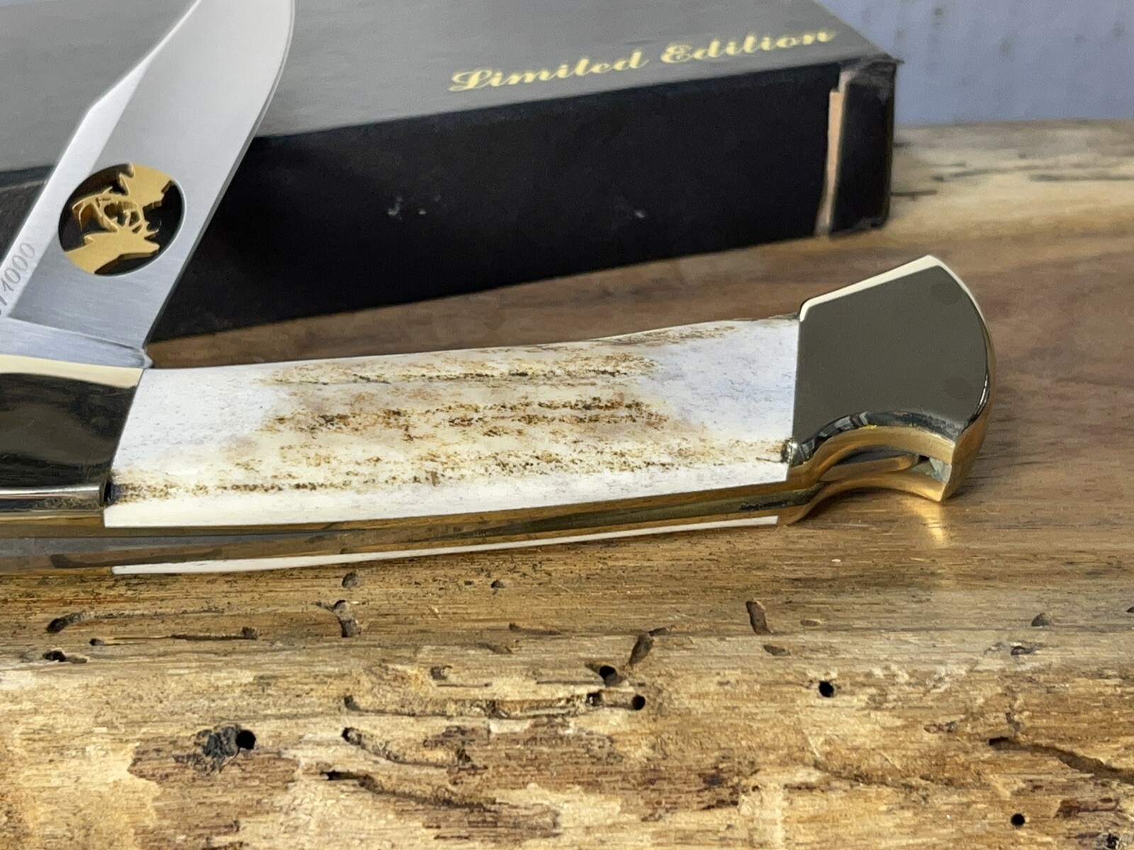 Buck Knives USA 110 Custom Shop “Fighting Bucks” Stag Handles Mint In ...