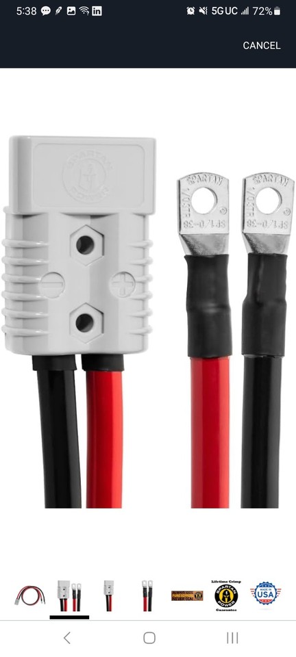 Anderson Connector 50A 600V Plug 8 Guage Battery Cables Quick Connector ...