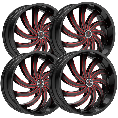 (4) Ignite G04 Flame 22x9.5 6x135/6x5.5" +24mm Black/Red Wheels Rims 22 ...