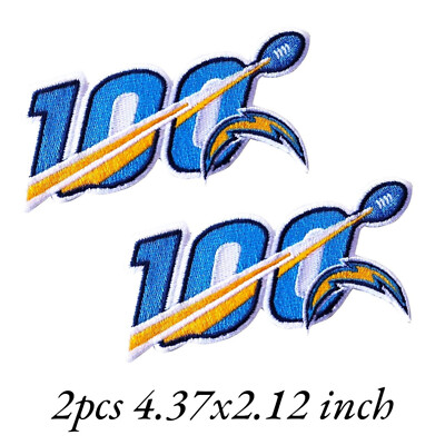 2Pcs Los Angeles Chargers 100 NFL 4.37"x2.12" Embroidered Iron On Patch ...