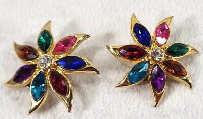 Vintage Goldtone and Multi Color Rhinestone Flower / Starburst Clip ...